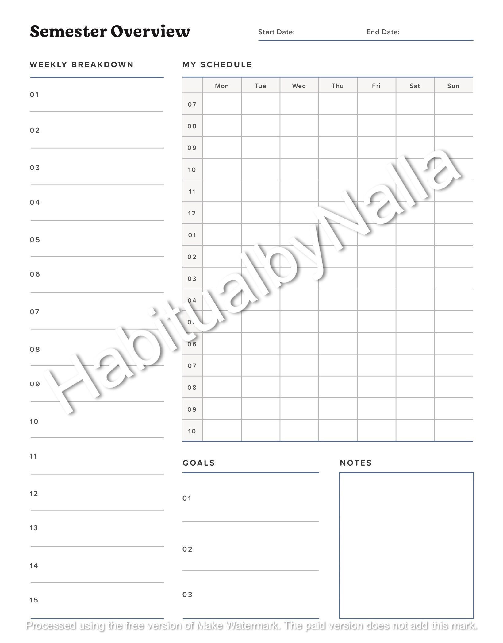 Semester Overview Planner Digital Template - Etsy