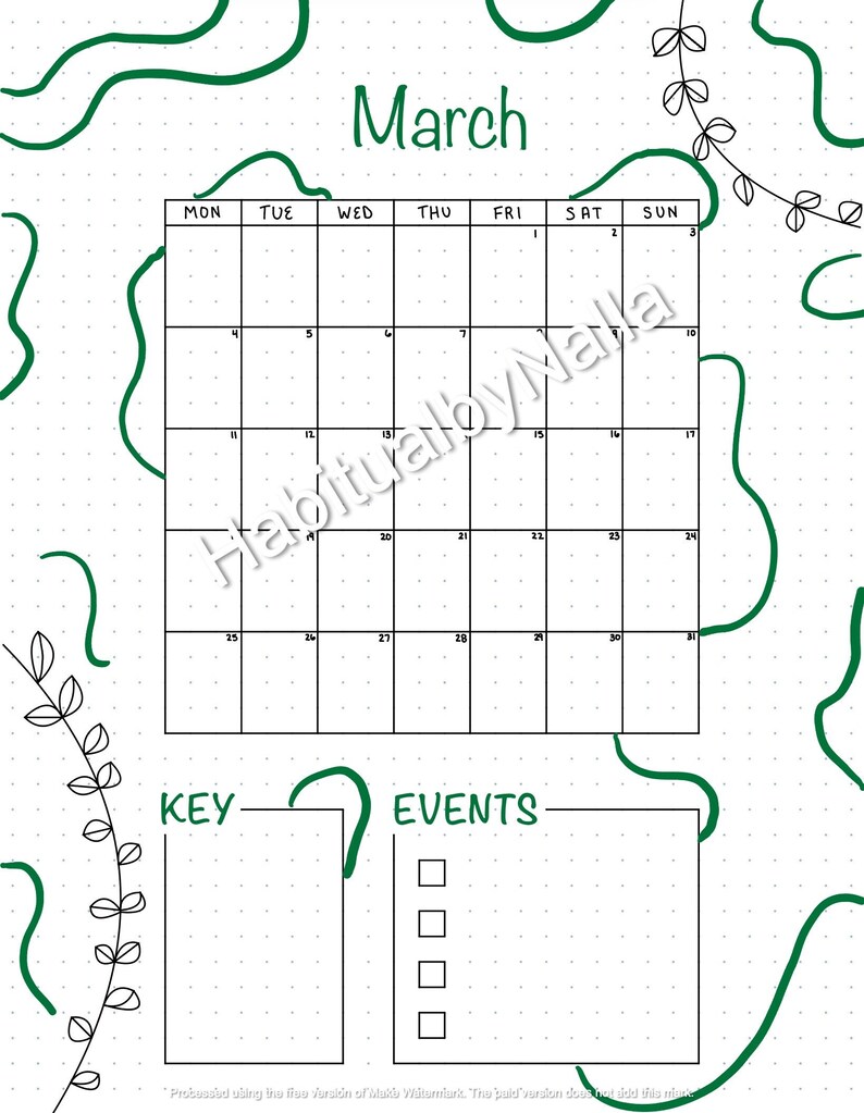 March Calendar Template - Etsy