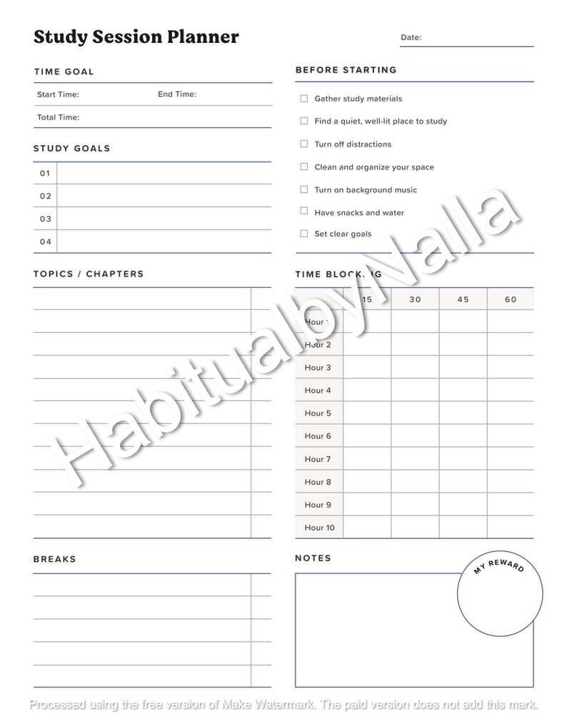 Study Session Planner Digital Template - Etsy