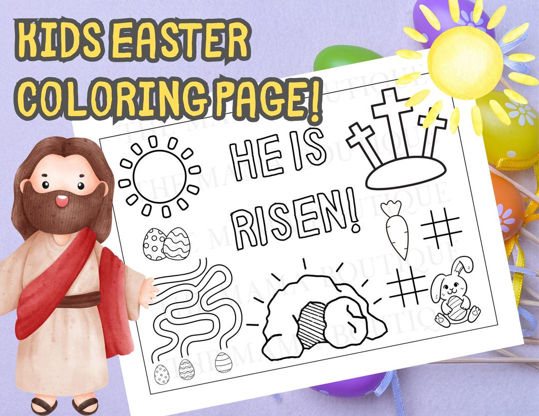 Easter Coloring Page for Kids, He is Risen, Kids Easter Coloring Page ...