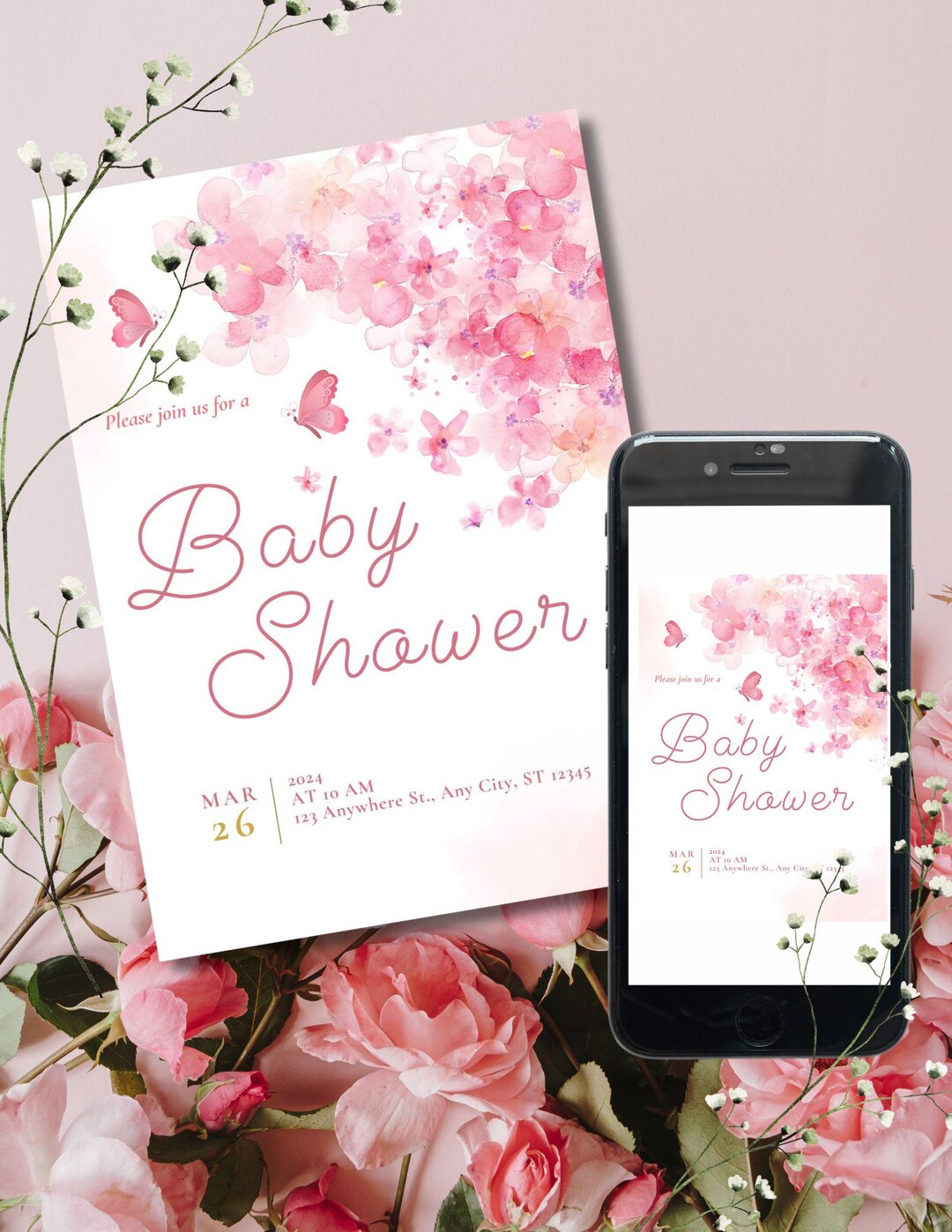 Girl Baby Shower Invitation Butterfly Theme Editable - Editable in ...