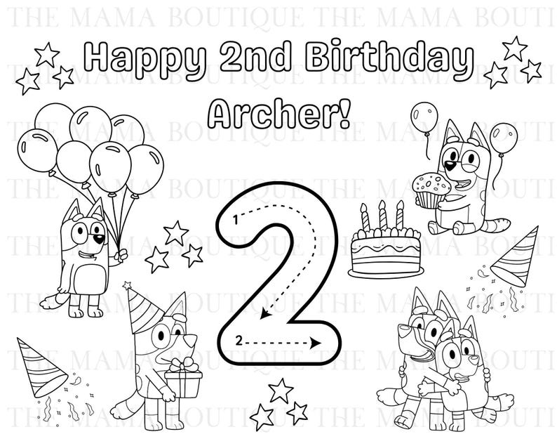 Bluey 2nd Birthday Custom Coloring Page | PDF DOWNLOAD | Bluey Birthday ...
