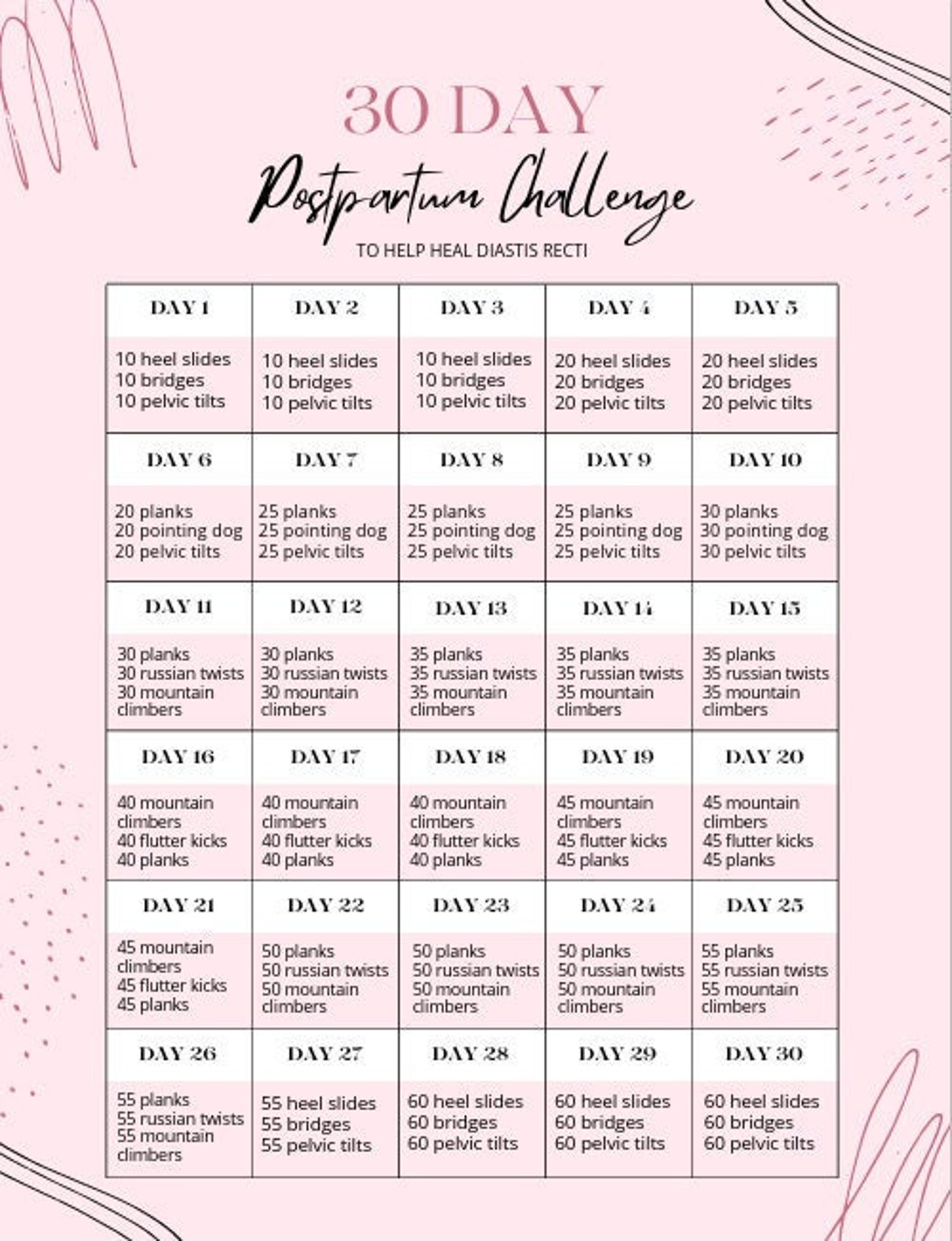 Postpartum 30 Day Workout Challenge Helps Heal Diastis Recti digital ...