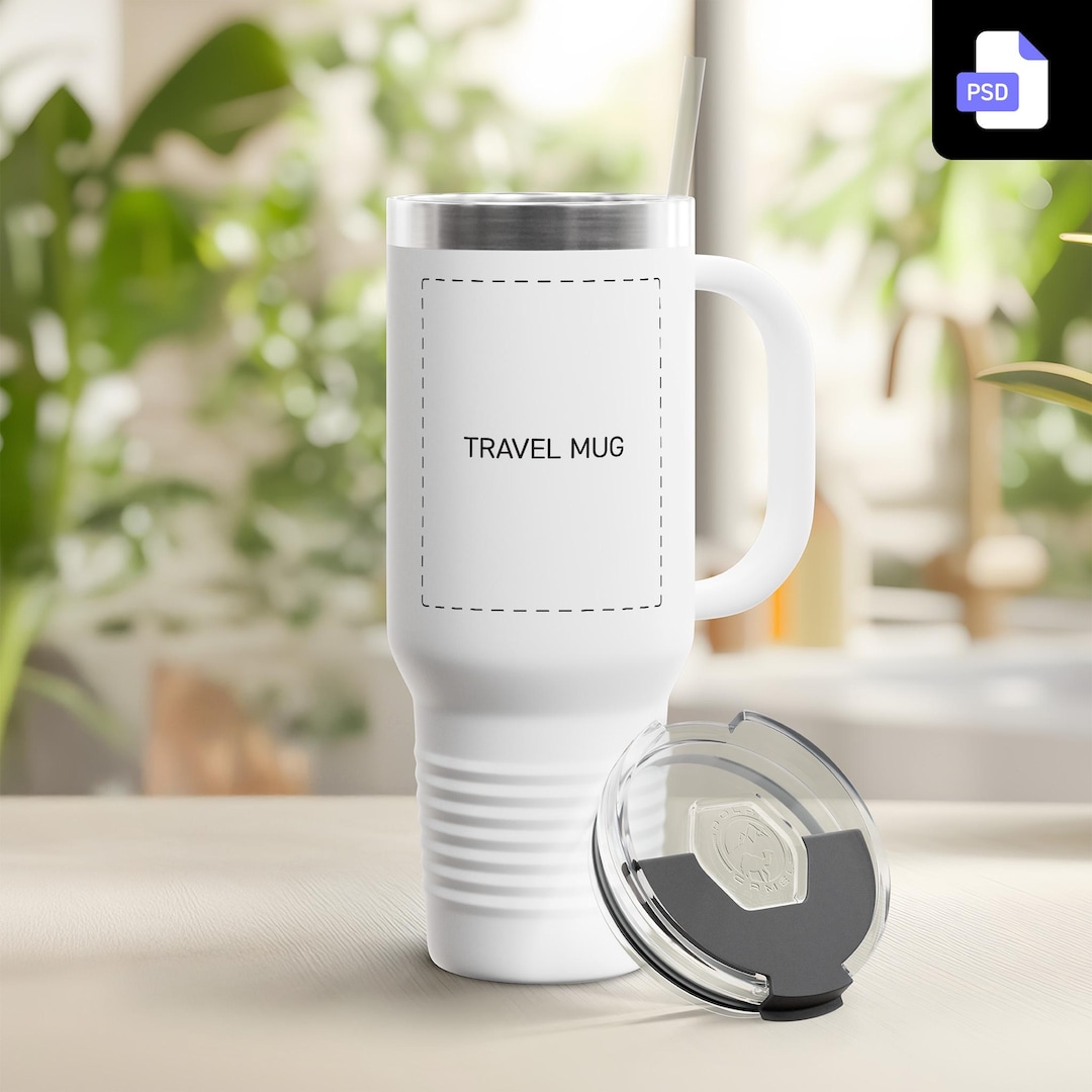 White Insulated 40oz Travel Mug Mockup, Smart PSD Template - Etsy