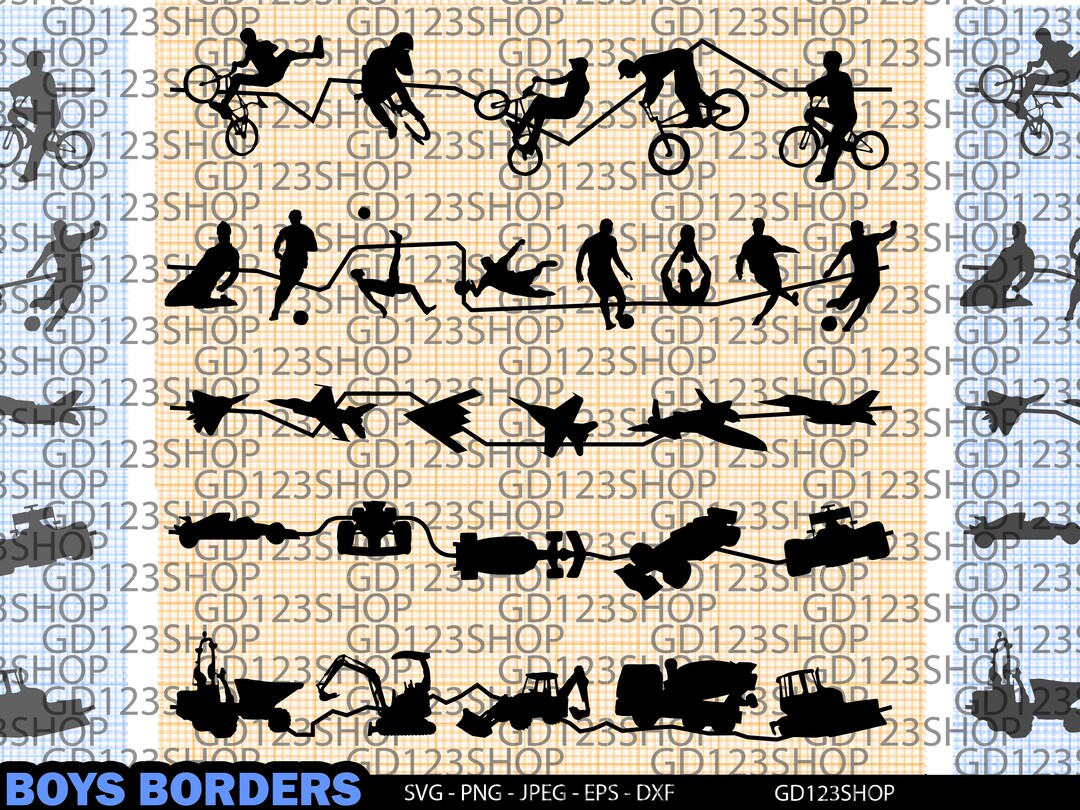 Boys Sports Borders: Bike, Soccer, Jets Cut File (digital Download) - Etsy