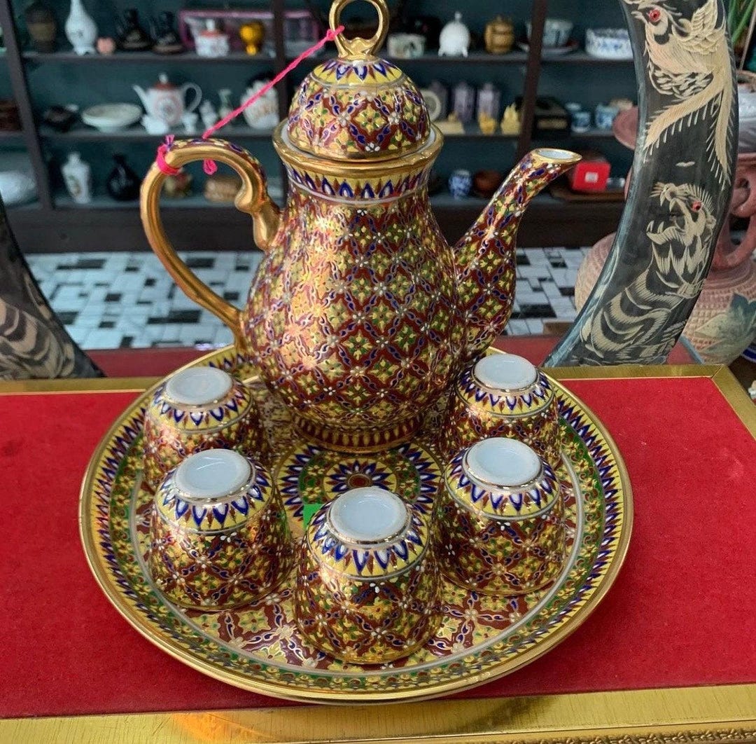 Benjarong Tea Set, Ceramic, Hand Painted Thailand Art - Etsy