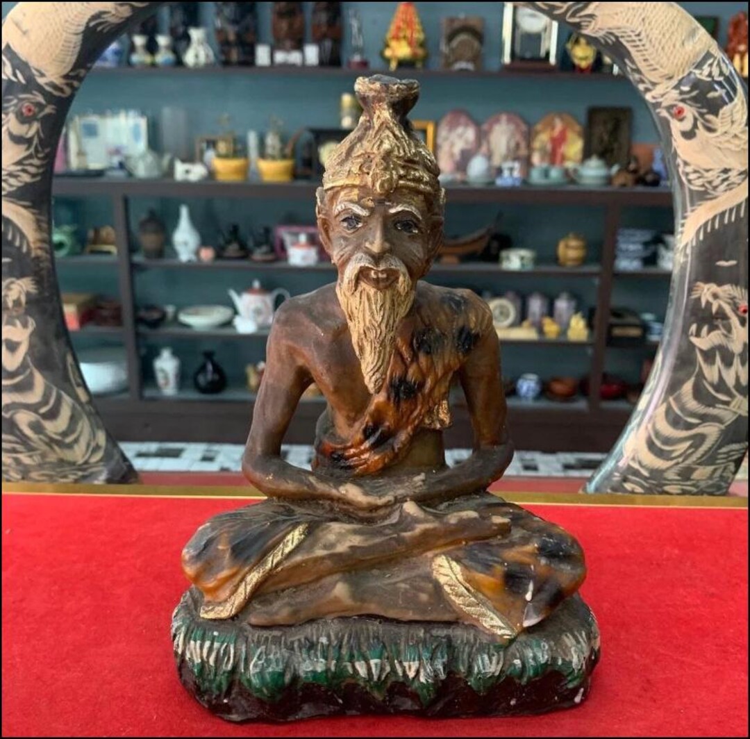 Vintage Thailand Statue of a Hermit Wearing a Tiger Skin, Meditating ...