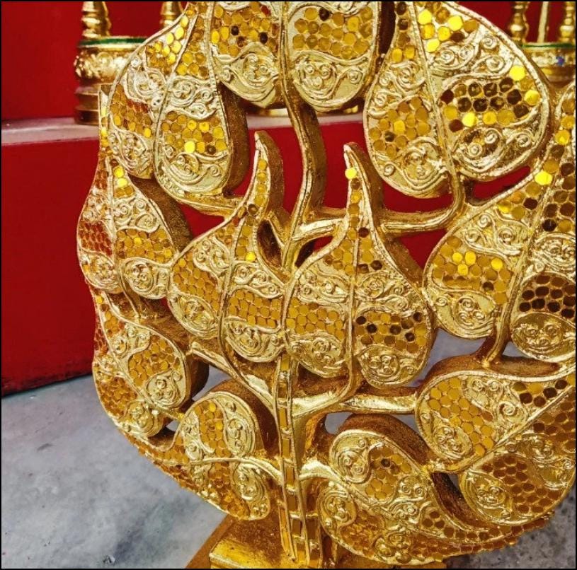 Bodhi Tree Wood Carved Bodhi Tree Decorated With Gold Mirrors, Carvings ...