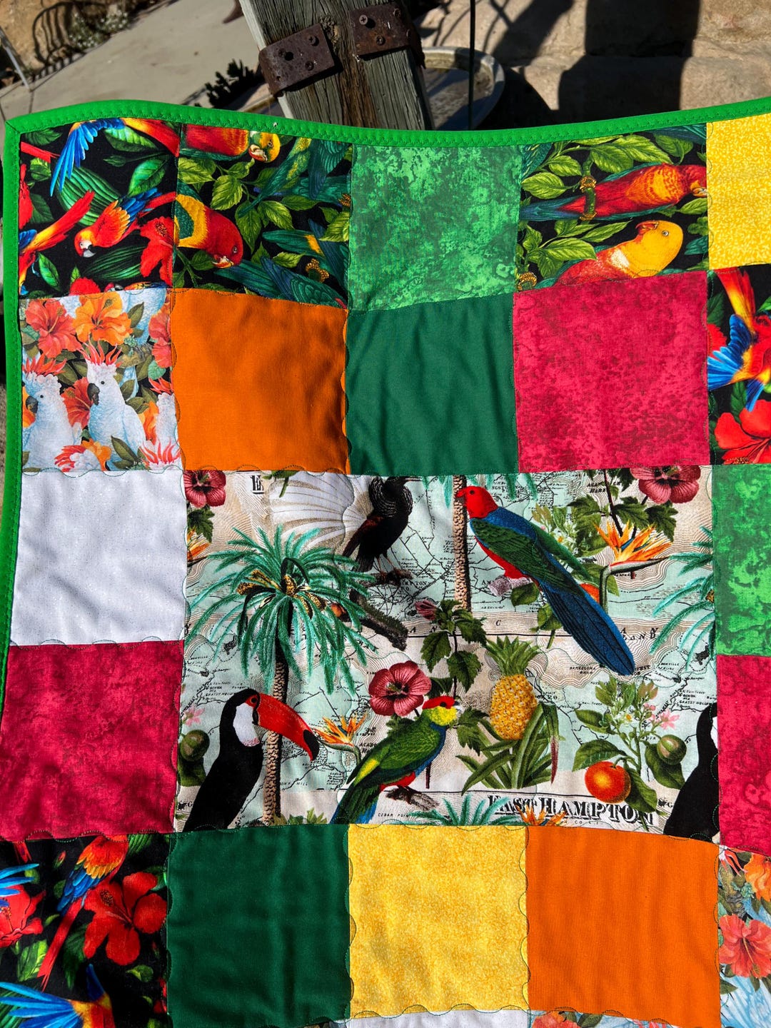 Childs Quilt Tropical Birds for Bed, Crib, Playpen, Play Mat, Traveling ...