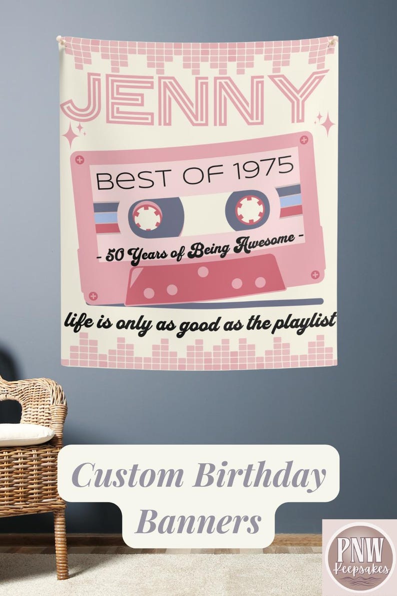 Personalized 50th Birthday Banner: Vintage 1975 Retro Party Decor - Etsy