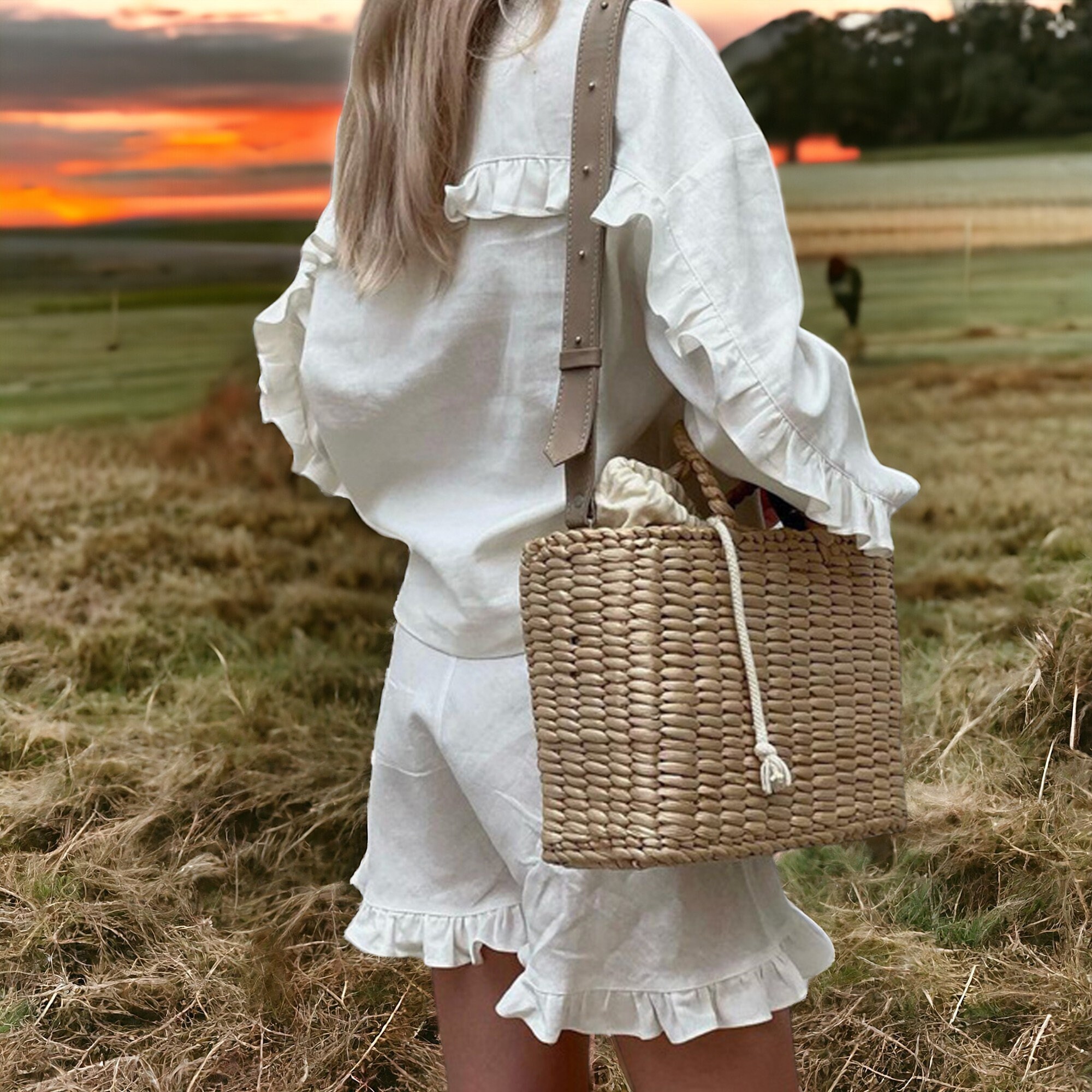 White Muslin Ruffle Loungewear Coords Vintage Two Piece Set Button Down ...