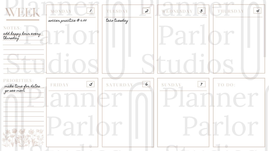 Generic Weekly Calendar - Etsy