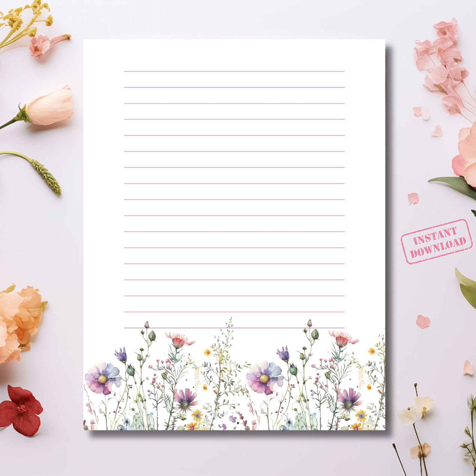Wildflower Note Paper Floral Stationery US Letter Decorative Writing ...