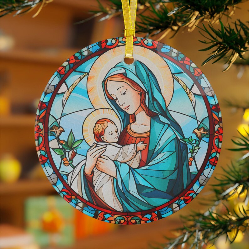 Virgin Mary Stained Glass Ornament Catholic Christmas Gift Nativity ...