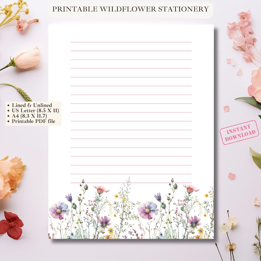 Wildflower Note Paper Floral Stationery US Letter Decorative Writing ...