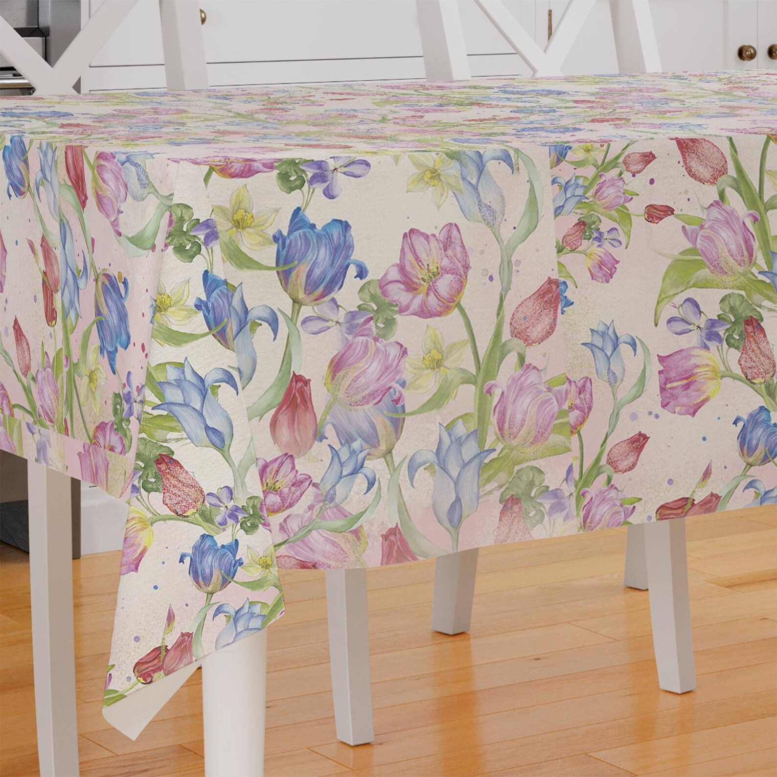 Vintage Tulip Flowers Theme Premium Fabric Tablecloth Dining Tablecloth ...