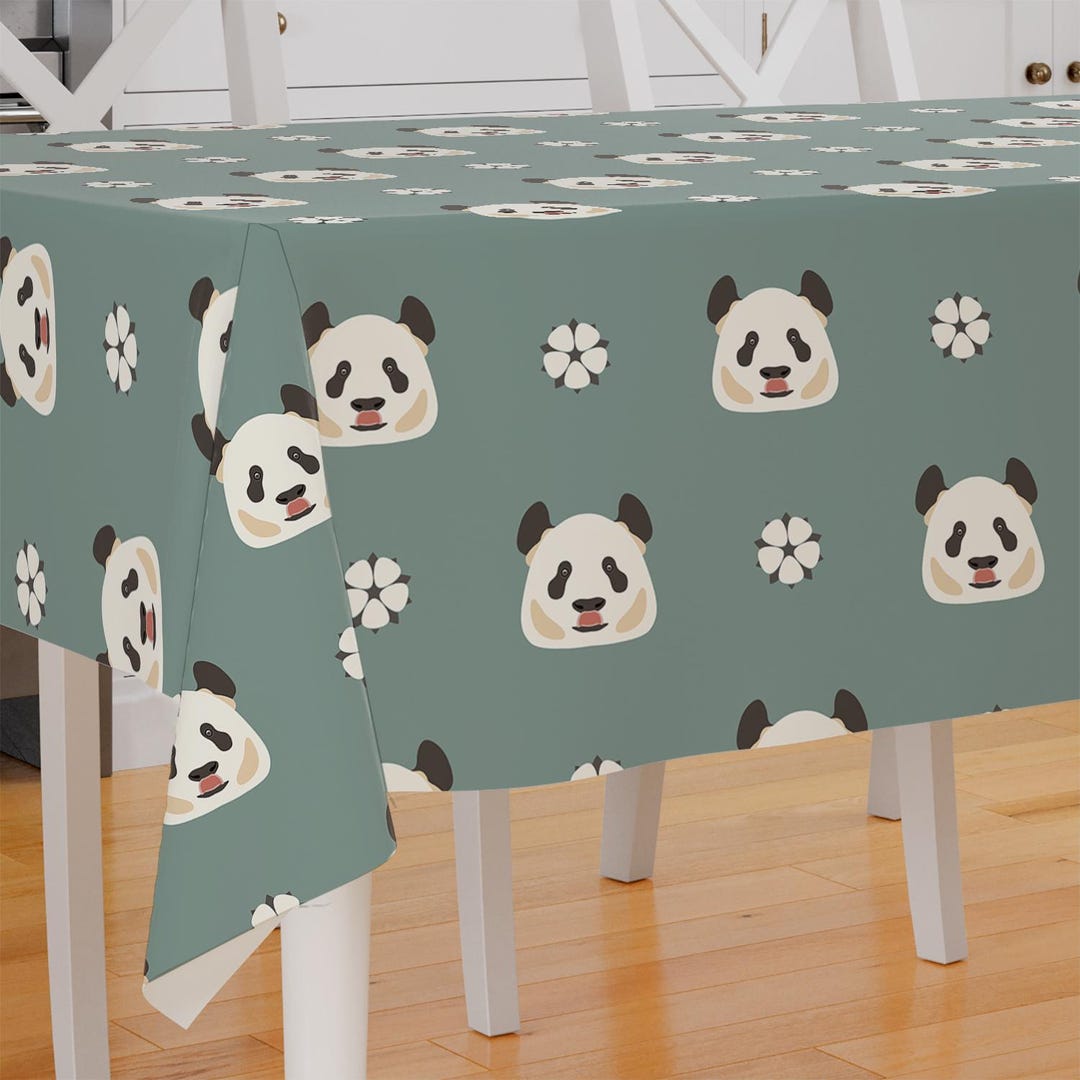 Panda Bear Face Theme Premium Fabric Tablecloth Dining Tablecloth Patio ...