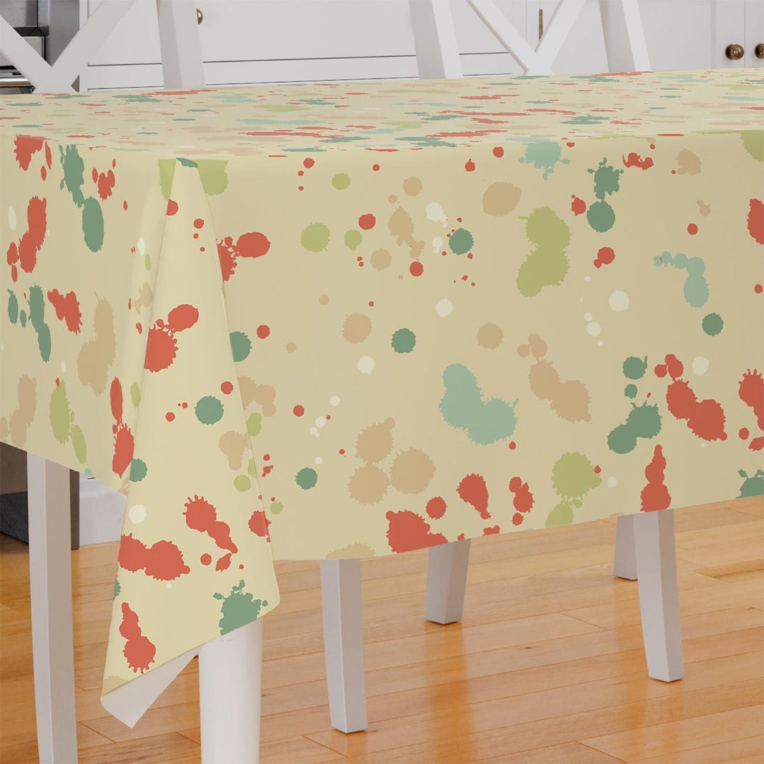 Abstract Paint Spots Theme Premium Fabric Tablecloth Dining Tablecloth ...