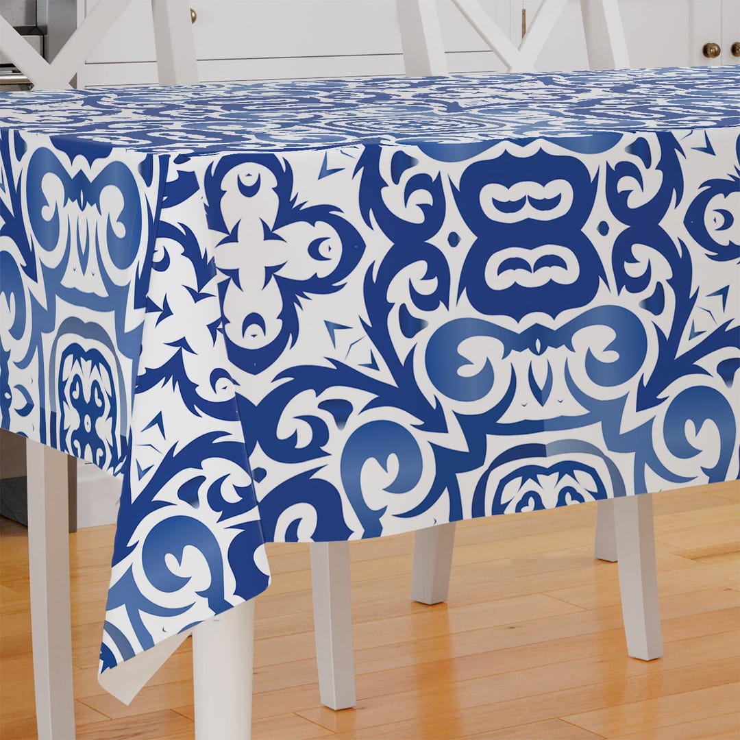 Portuguese Azulejo Pattern Premium Fabric Tablecloth Dining Tablecloth ...