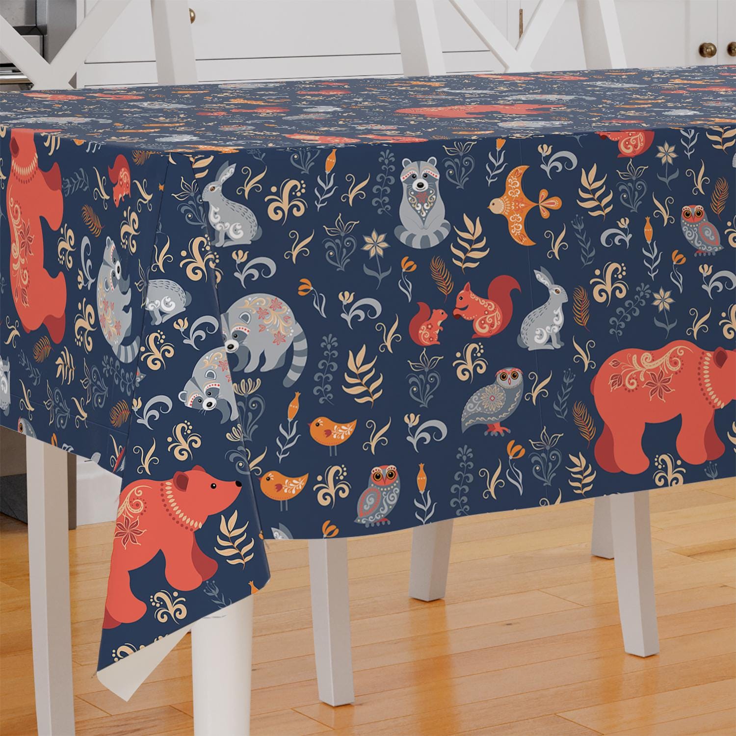 Forest Animals Fairytale Theme Design Premium Fabric Tablecloth Dining ...