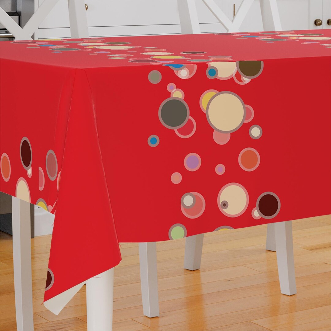 Colored Circles Theme Premium Fabric Tablecloth Dining Tablecloth Patio ...