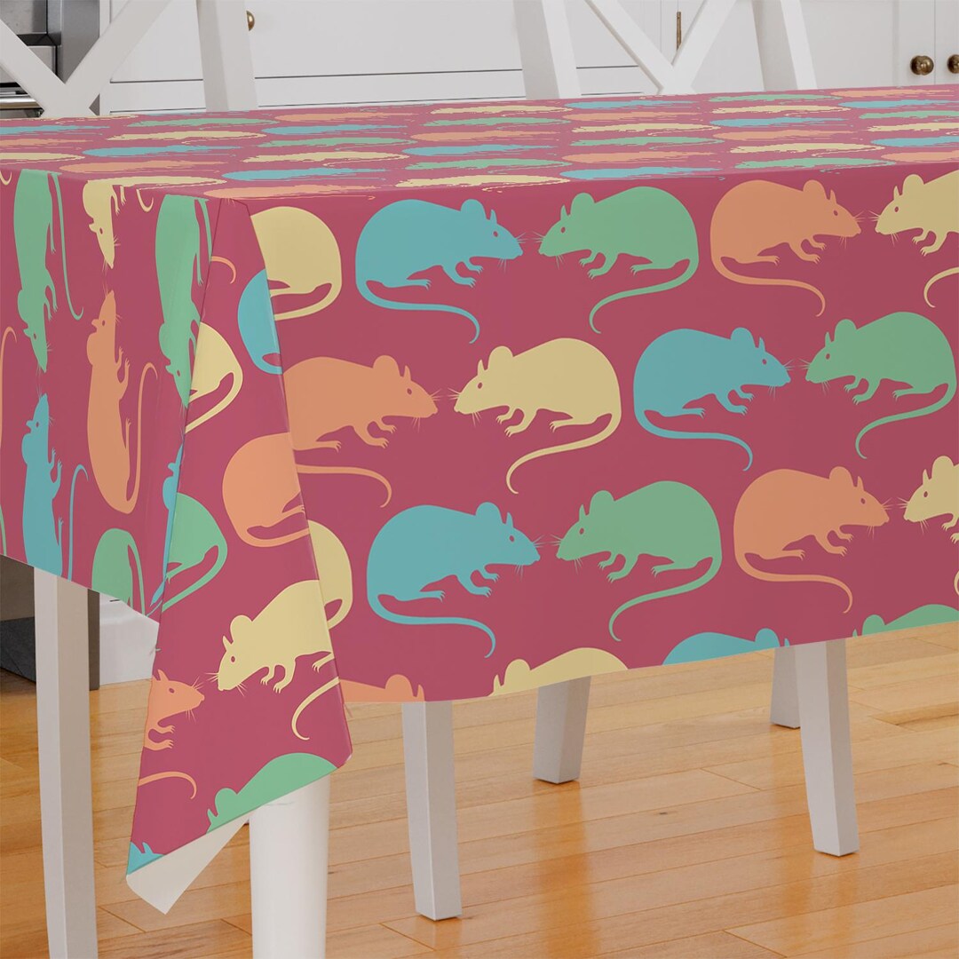 Colorful Rats Mouse Mice Theme Design Premium Fabric Tablecloth Dining ...