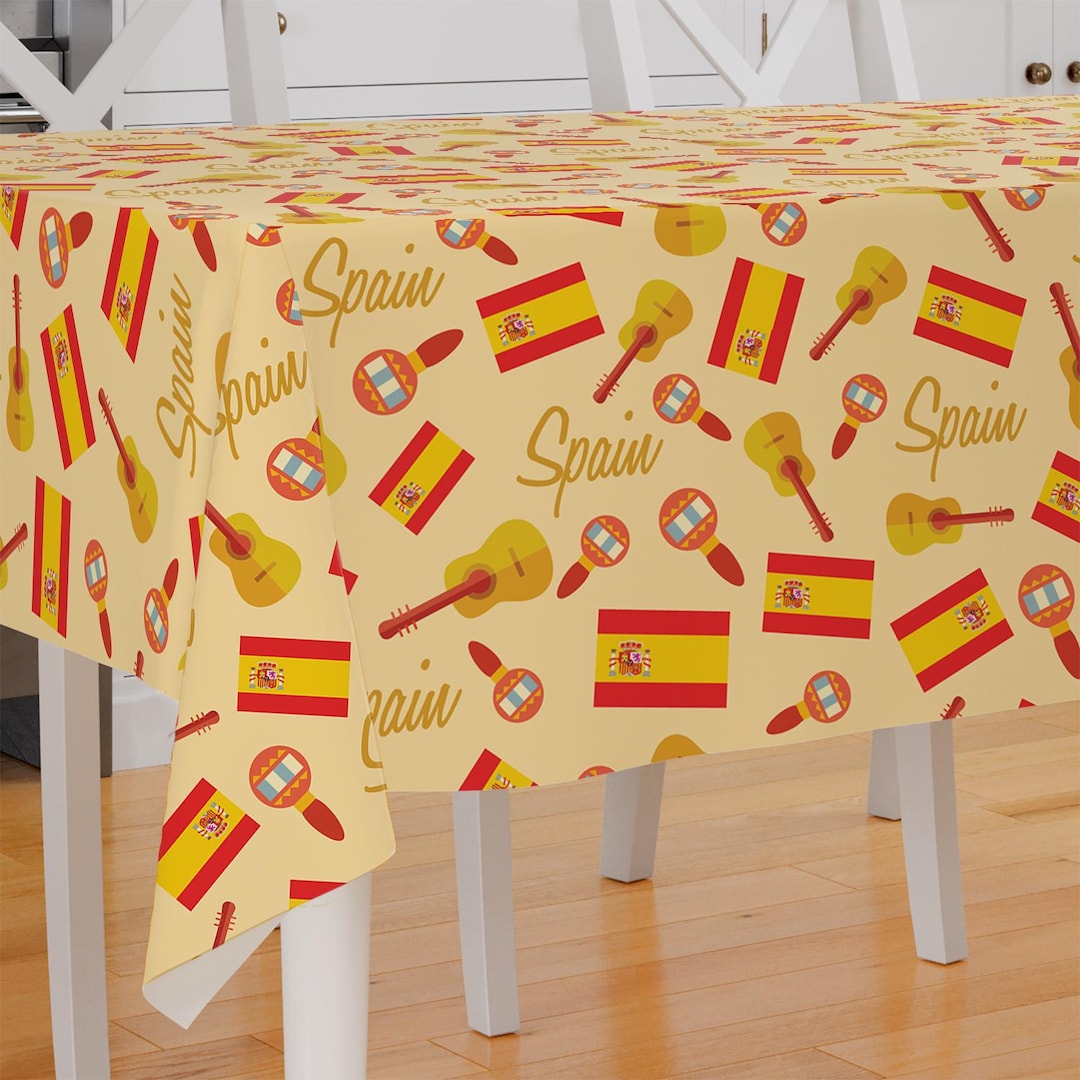 Spain Flag Theme Design Premium Fabric Tablecloth Dining Tablecloth ...