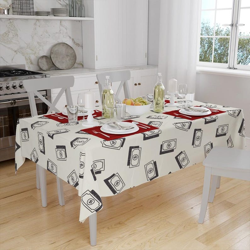 Cartoon Dollar Bill Theme Design Premium Fabric Tablecloth Dining ...