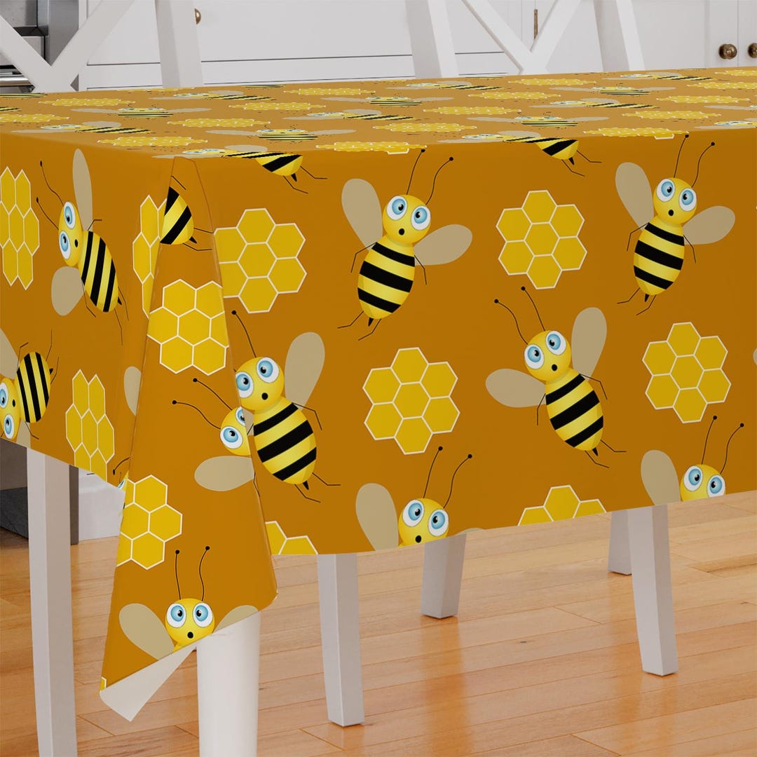 Bee and Honeycomb Theme Design Premium Fabric Tablecloth Dining ...