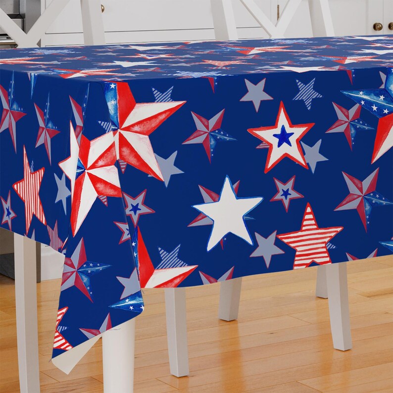 Memorial Day Stars and Stripes Theme Premium Fabric Tablecloth Dining ...