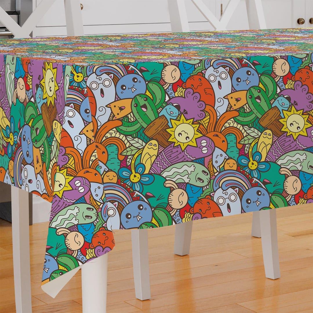 Funny Cartoon Monsters Design Premium Fabric Tablecloth Dining ...