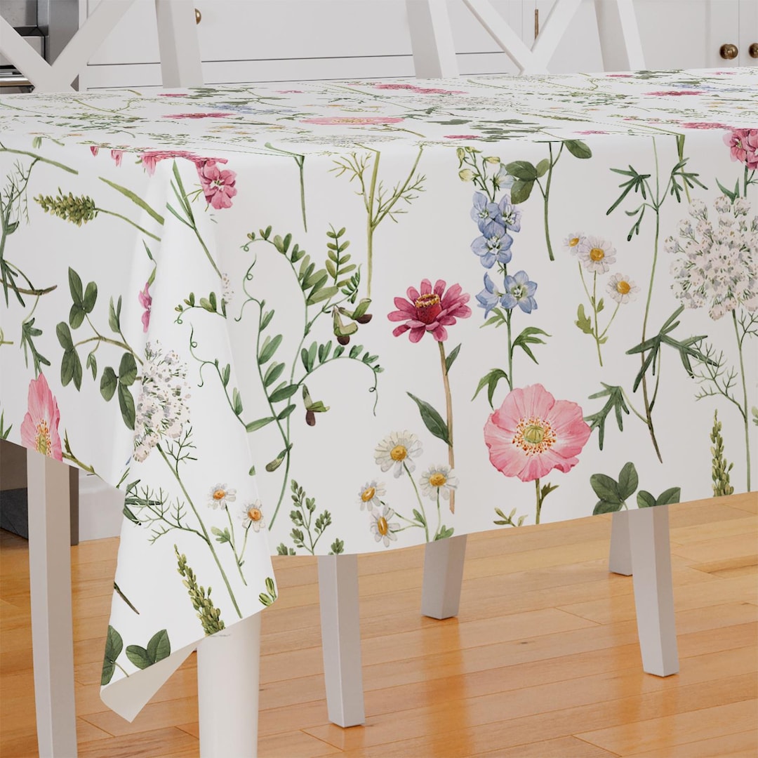 Vintage Wildflower Theme Design Premium Fabric Tablecloth Dining ...