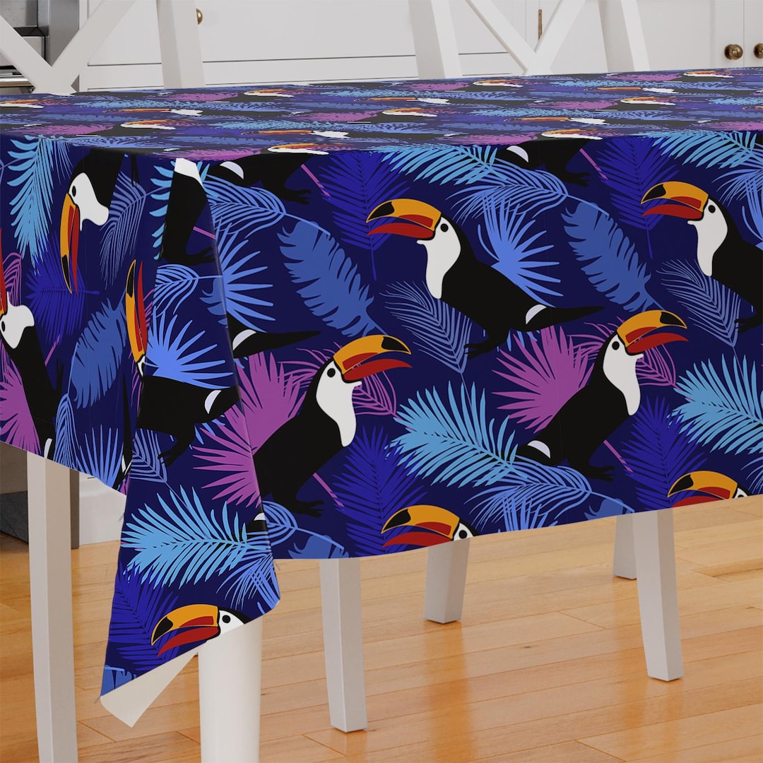 Toucan Bird Theme Premium Fabric Tablecloth Dining Tablecloth Patio ...