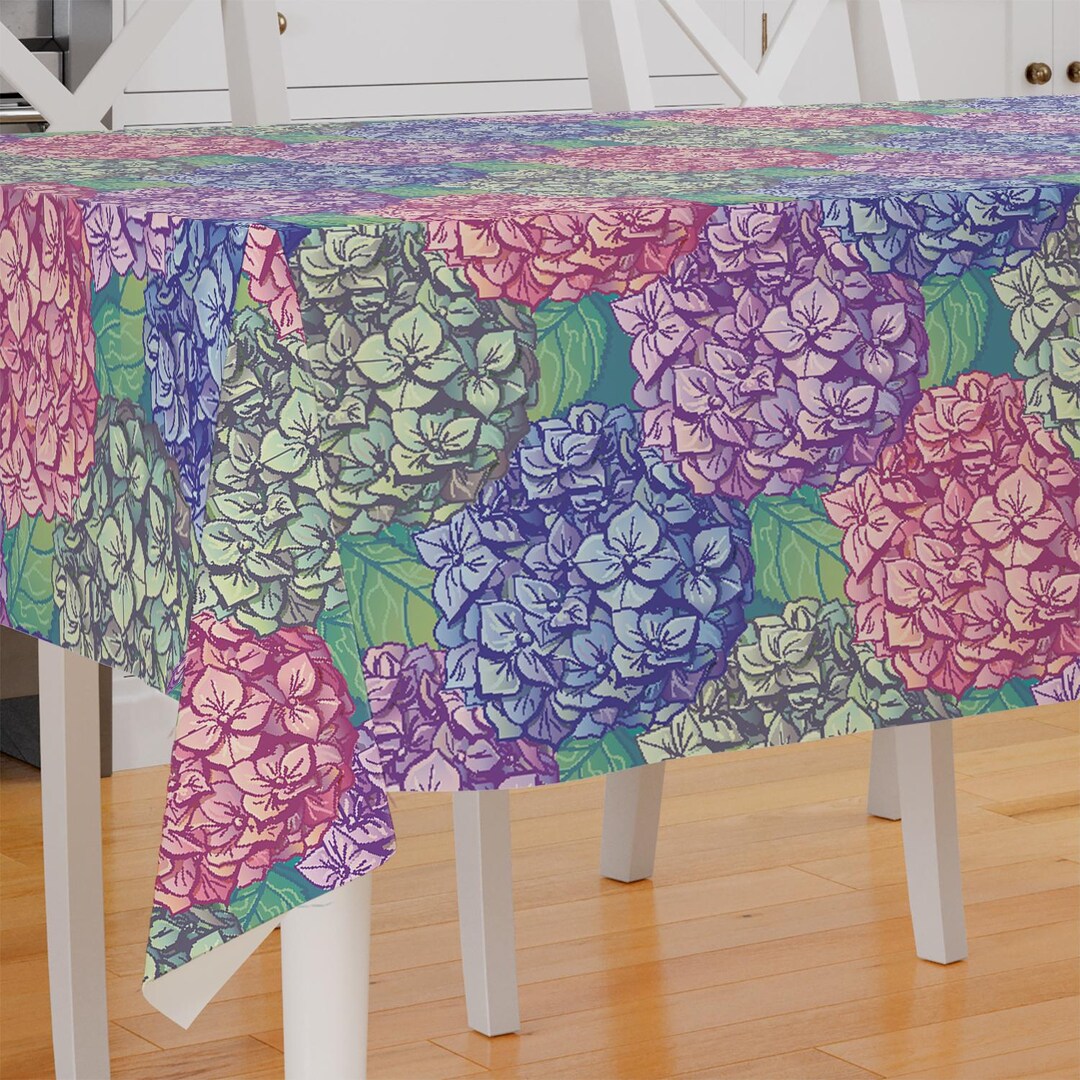 Colorful Hydrangea Flower Theme Design Premium Fabric Tablecloth Dining ...
