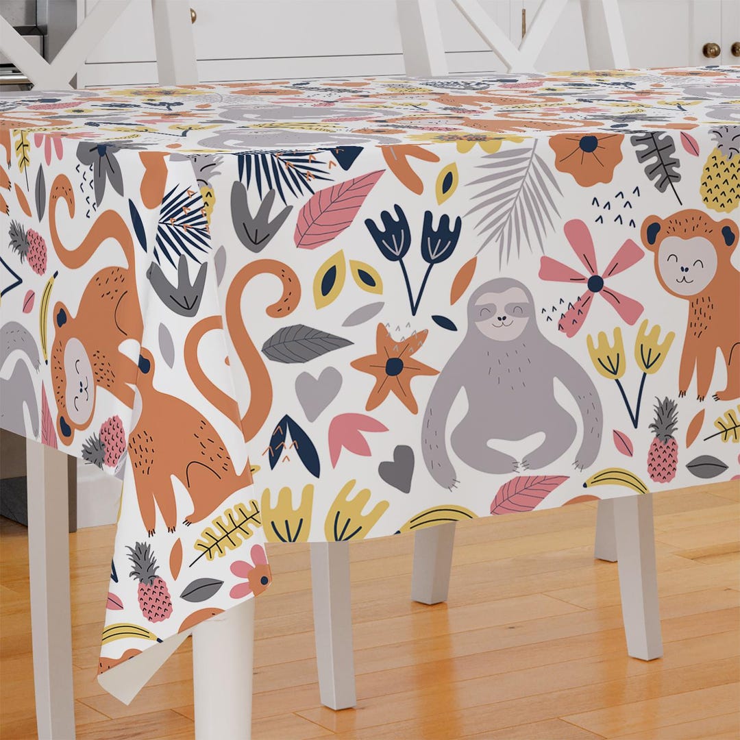 Baby Monkey and Koala Design Premium Fabric Tablecloth Dining ...