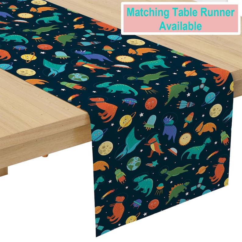 Dinosaurs in Space Theme Design Premium Fabric Tablecloth Dining ...