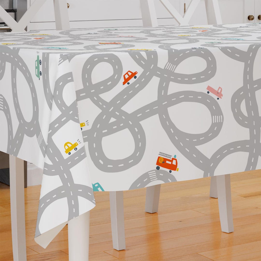 Road and Car Theme Design Premium Fabric Tablecloth Dining Tablecloth ...