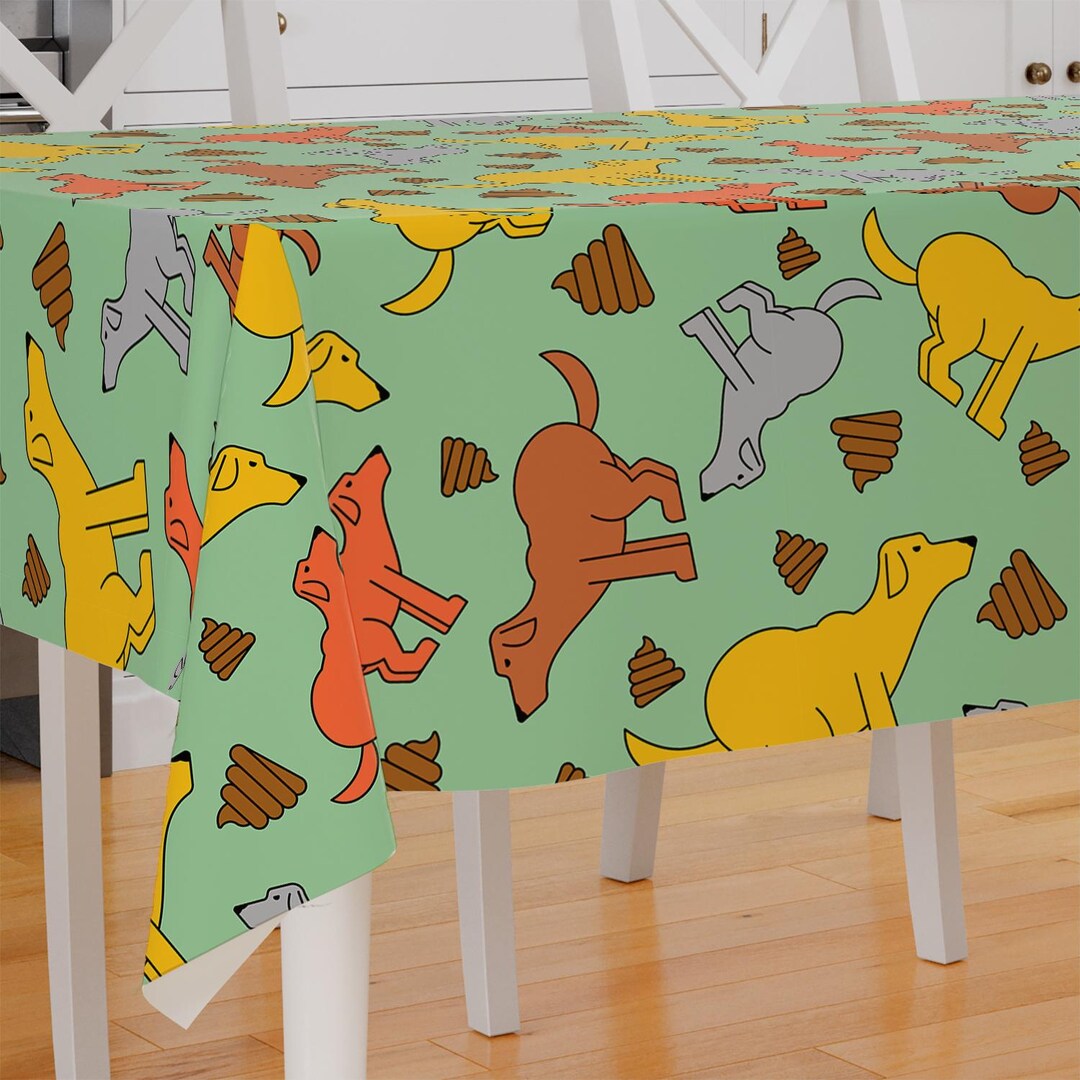 Funny Dog Pooping Theme Design Premium Fabric Tablecloth Dining ...