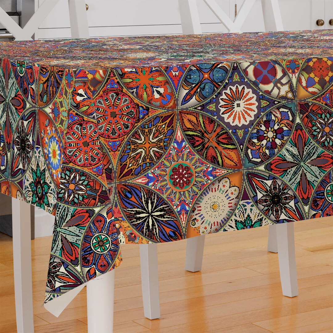 Vintage Mandalas Theme Premium Fabric Tablecloth Dining Tablecloth ...