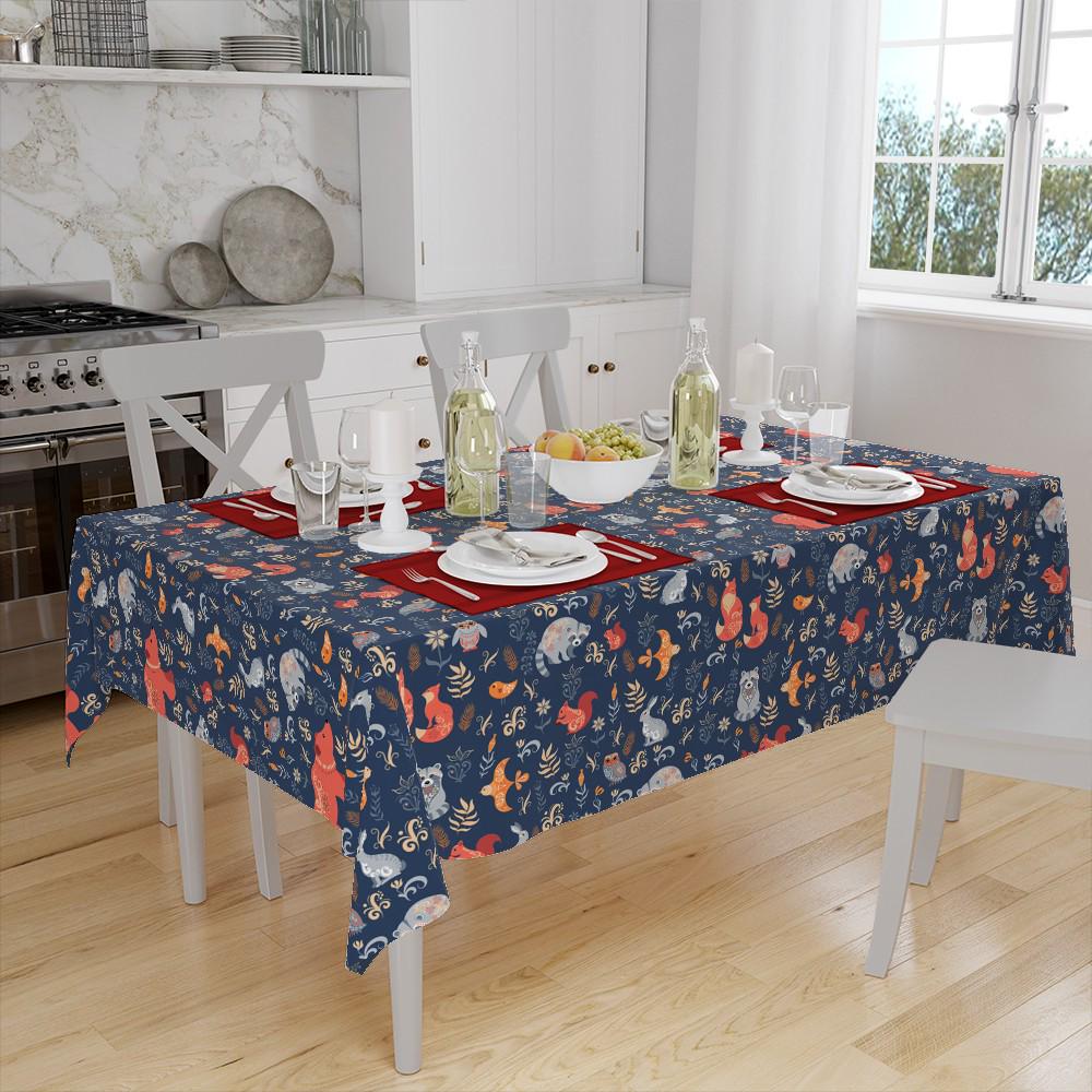 Forest Animals Fairytale Theme Design Premium Fabric Tablecloth Dining ...
