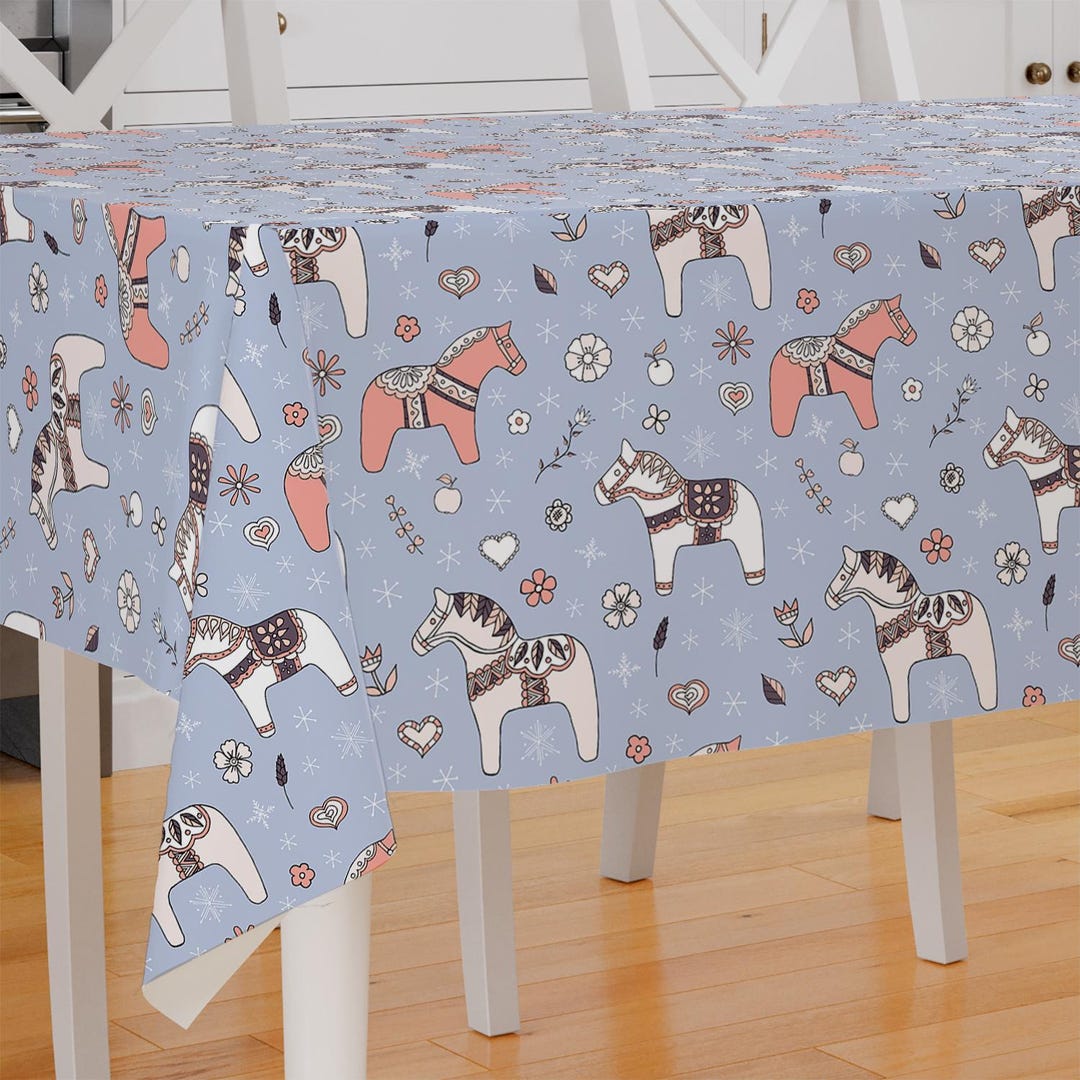 Dala Horses Theme Design Premium Fabric Tablecloth Dining Tablecloth ...