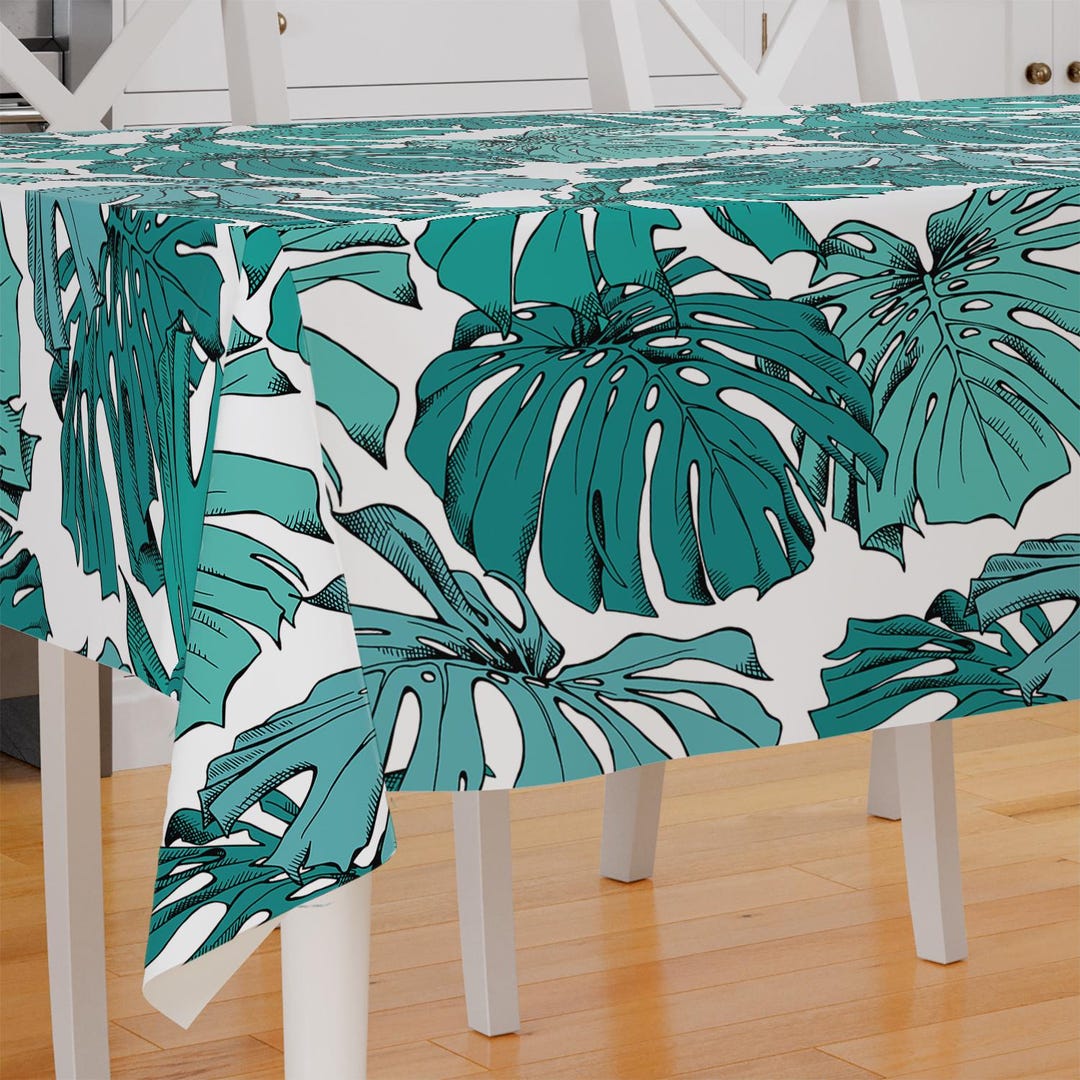 Monstera Leaf Design Premium Fabric Tablecloth Dining Tablecloth Patio ...