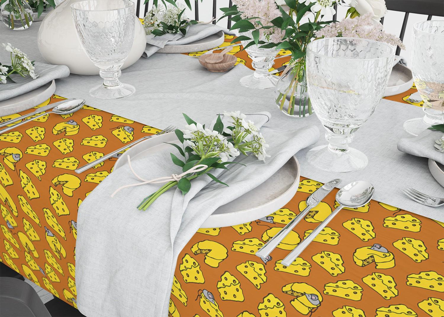 Mouse and Swiss Cheese Theme Design Premium Fabric Tablecloth Dining ...