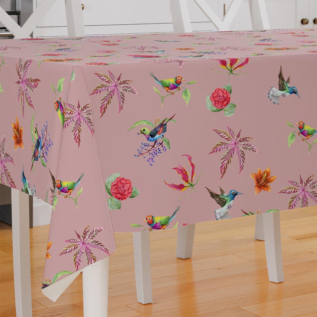 Colorful Hummingbird Theme Design Premium Fabric Tablecloth Dining ...
