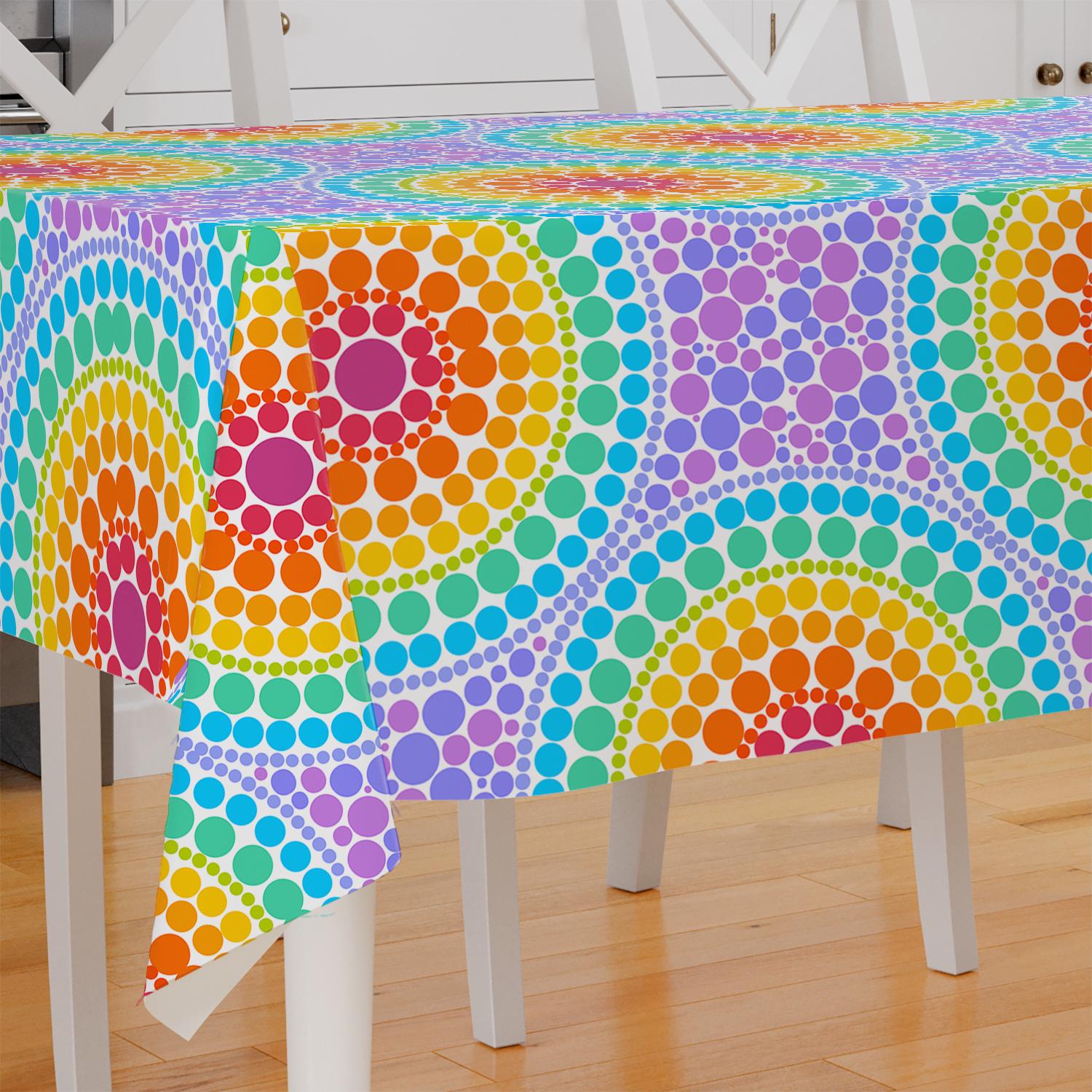 Colorful Concentric Circle Design Premium Fabric Tablecloth Dining ...