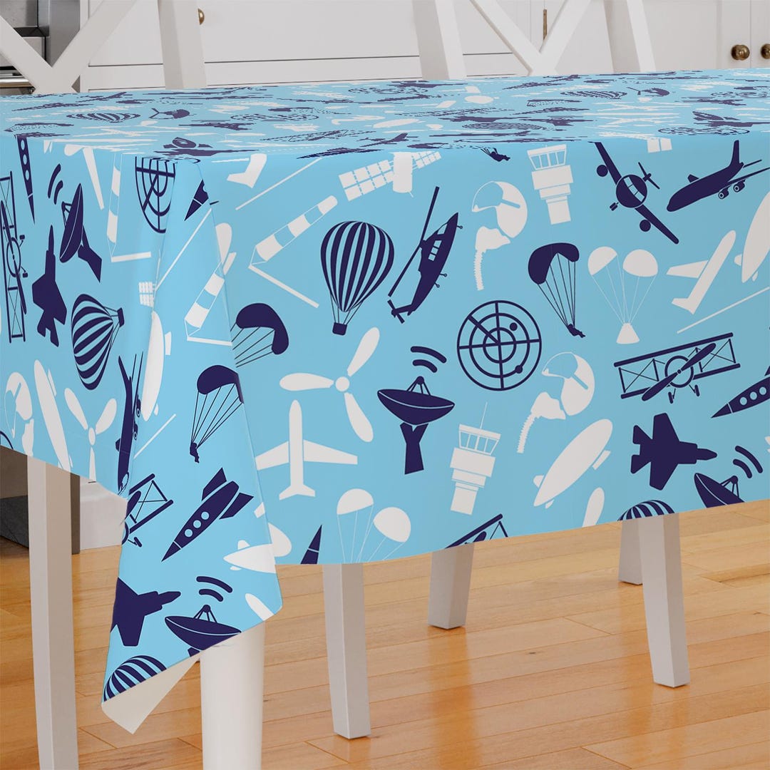 Airplane Parachute Aviation Theme Premium Fabric Tablecloth Dining ...