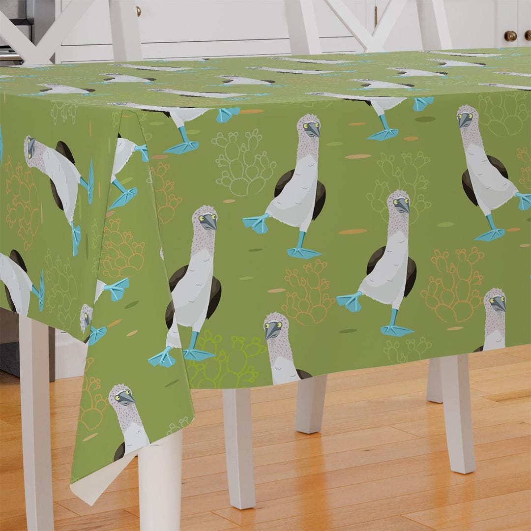 Blue-footed Booby Bird Theme Design Premium Fabric Tablecloth Dining ...