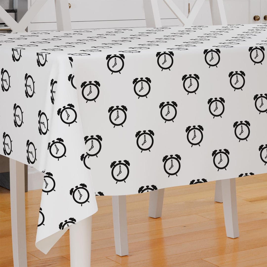 Alarm Clock Theme Design Premium Fabric Tablecloth Dining Tablecloth ...