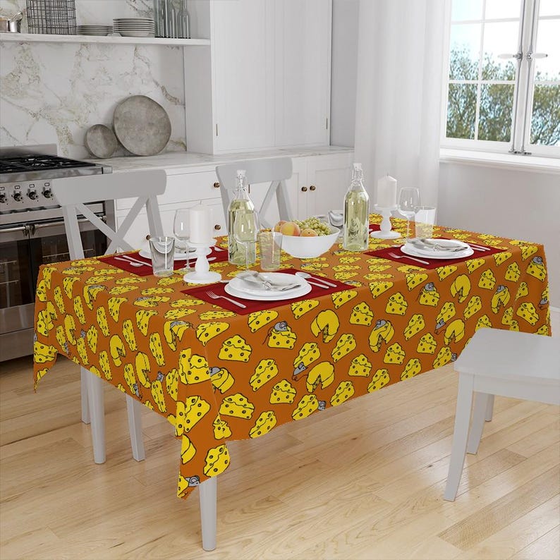 Mouse and Swiss Cheese Theme Design Premium Fabric Tablecloth Dining ...
