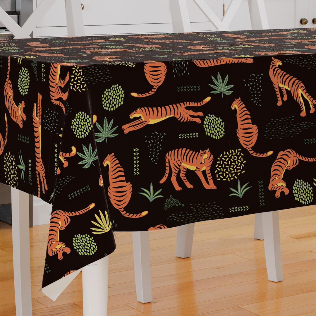 Exotic Tiger Theme Design Premium Fabric Tablecloth Dining Tablecloth ...